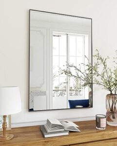 beautypeak wall mirror 24" x 36" rectangular bathroom mirror with metal frame, hanging mirrors for living room bedroom bathroom entryway, hangs horizontal or vertical, black