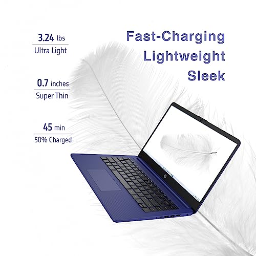 HP 2022 Stream 14" HD BrightView Laptop, Intel Celeron N4000, 4GB RAM, 64GB SSD, Intel HD Graphics, 720p Webcam, 1 Year Office 365, Blue, Win 11 S, 128GB Snowbell USB Card