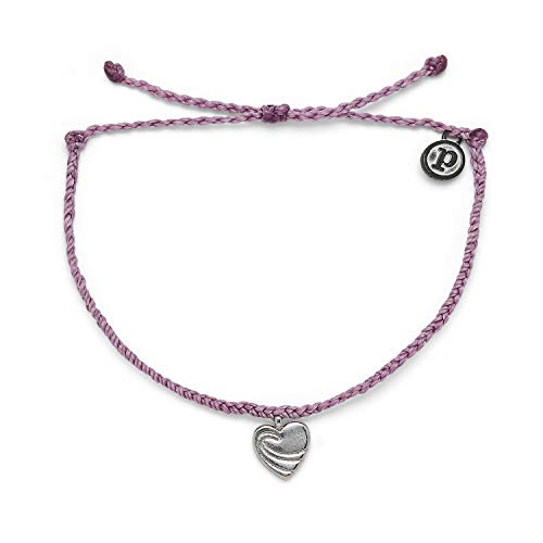 Pura Vida Silver Surf Love Bracelet - 100% Waterproof, Adjustable Band - Brand Charm, Lavender