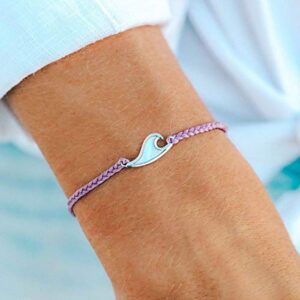 Pura Vida Silver Mother of Pearl Wave Bracelet - 100% Waterproof, Adjustable Band - Lavender