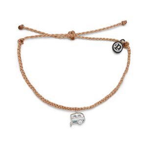 pura vida silver on the road bracelet - 100% waterproof, adjustable band - brand charm, café de leche