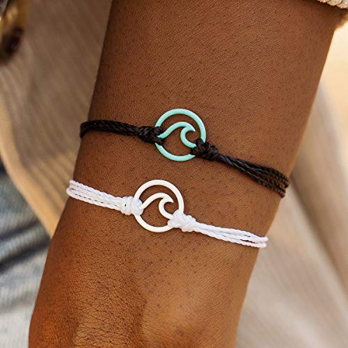 Pura Vida Aqua Enamel Wave Bracelet - 100% Waterproof, Adjustable Band - Brand Charm, Black