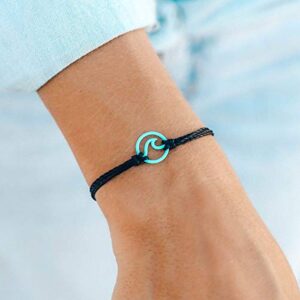 Pura Vida Aqua Enamel Wave Bracelet - 100% Waterproof, Adjustable Band - Brand Charm, Black