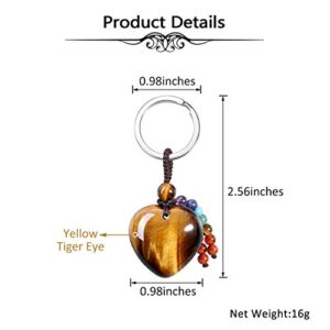 MANIFO Natural Tiger Eye Heart Crystal Keychain 7 Chakra Healing Gemstone Key Ring Charm for Women