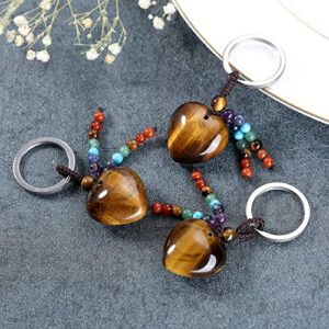 MANIFO Natural Tiger Eye Heart Crystal Keychain 7 Chakra Healing Gemstone Key Ring Charm for Women