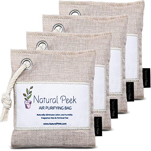 Natural Peek Bamboo Charcoal Air Purifying Bag – Natural Odor Eliminator and Moisture Absorber for Home and Car - Breathe Fresh air, Chemical Free and Fragrance Free Purifier (4x200g)