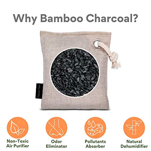 Natural Peek Bamboo Charcoal Air Purifying Bag – Natural Odor Eliminator and Moisture Absorber for Home and Car - Breathe Fresh air, Chemical Free and Fragrance Free Purifier (4x200g)