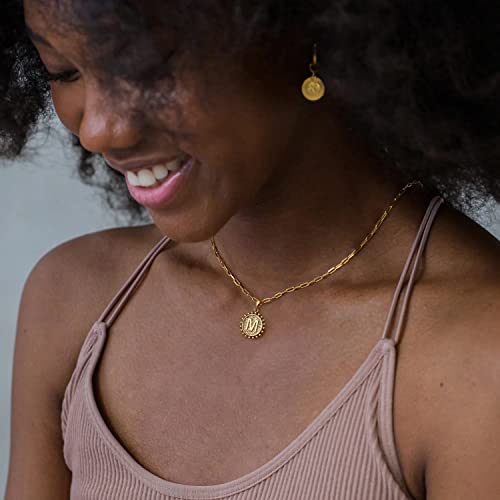 Gold Necklaces for Women , 14K Plated Layering Necklace Paperclip Link Choker Chain Personalized Layered Women Disc Initial Pendant A