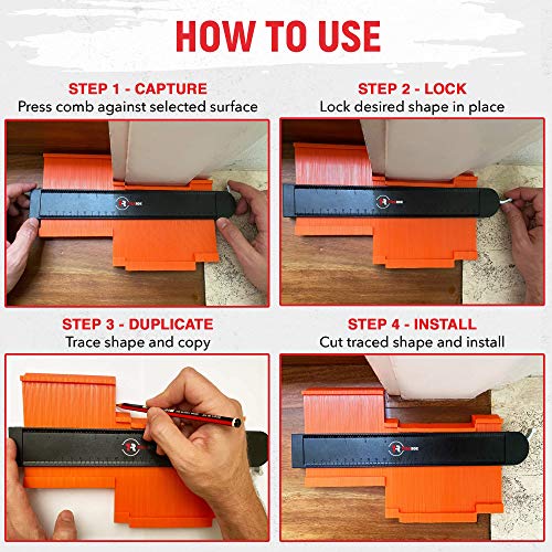 Contour Gauge (10-inch) Shape Duplicator, Ruler & Corner Measuring for Woodworking, Flooring, Angle Finder. Super Gauge Shape and Outline Tool, Contour Gauge with Lock, Contour Gauge Tool