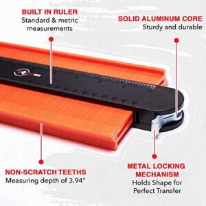 Contour Gauge (10-inch) Shape Duplicator, Ruler & Corner Measuring for Woodworking, Flooring, Angle Finder. Super Gauge Shape and Outline Tool, Contour Gauge with Lock, Contour Gauge Tool