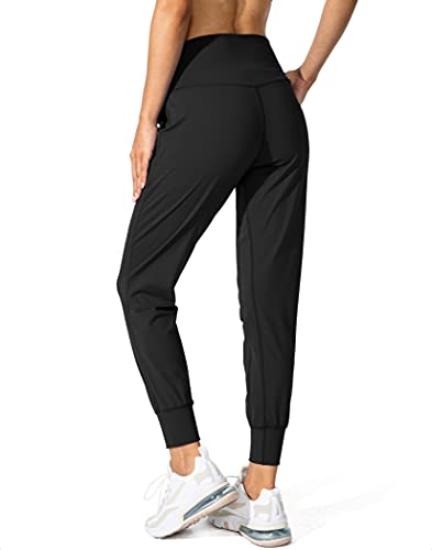 G Gradual Women's Joggers High Waisted Yoga Pants with Pockets Loose Leggings for Women Workout, Athletic, Lounge (Black, Large)