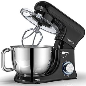 all-metal cooklee stand mixer,6.5qt kitchen electric mixer with dishwasher-safe dough hooks, flat beaters, whisk & pouring shield attachments for most home cooks, bright black