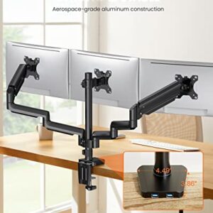 ErGear Triple Monitor Mount for Desk, 3 Monitor Stand with Gas Spring Adjustable Monitor Arm Fit Three Screens 13 to 27 inch Flat/Curved LCD Computer Screens Holds Max 17.6lbs with Clamp