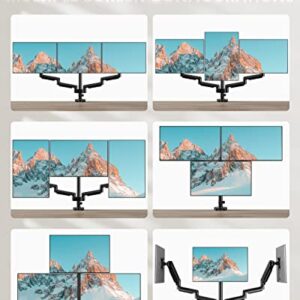 ErGear Triple Monitor Mount for Desk, 3 Monitor Stand with Gas Spring Adjustable Monitor Arm Fit Three Screens 13 to 27 inch Flat/Curved LCD Computer Screens Holds Max 17.6lbs with Clamp