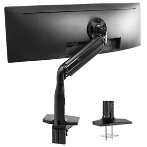 vivo aluminum ultrawide monitor stand, classic, fits up to 49 inch computer screens, single articulating pneumatic arm, c-clamp and grommet desk mount, max vesa 200x100, black, stand-v100h