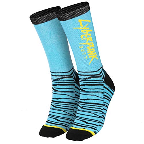 Jinx Cyberpunk 2077 Netrunner Embroidered Athletic Crew Socks, Blue, 1 Pair