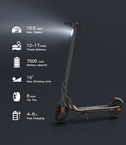 MEGAWHEELS Electric Scooter, 3 Gears, Max Speed 15.5 MPH, Up to 17 Miles Rang 7.5 Ah Powerful Battery with 8'' Tires Foldable Scooter for Adults Longer Deck, Load 265 lbs