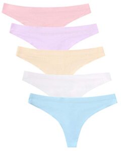 voenxe seamless thongs for women no show thong underwear women 5-10 pack (f-5 pack bright color, medium)