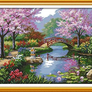 Joy Sunday Cross Stitch Kits Stamped Full Range of Embroidery Starter Kits for Beginners DIY 14CT 2 Strandst- The Beautiful Scenery of Park（Printed 22×17 inches