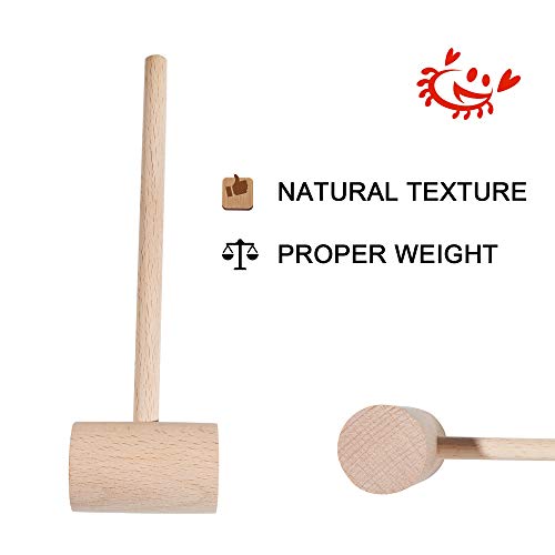 6Pcs Wooden Hammers, Natural Hardwood Crab Lobster Seafood Mallets