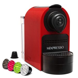 mixpresso espresso machine for nespresso compatible capsule, single serve coffee maker programmable buttons for espresso and lungo, premium italian 19 bar high pressure pump 27oz 1400w (red)