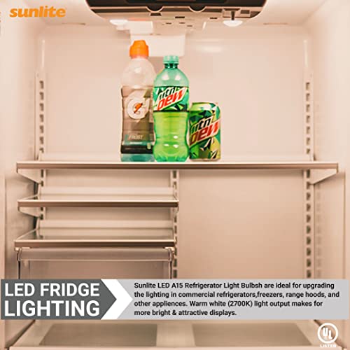 Sunlite 88378-SU LED A15 Refrigerator Light Bulb, 5.5 Watts (40W Equivalent), 450 Lumens, Medium Base (E26), Dimmable, Frosted Finish, UL Listed, Energy Star, 27K - Warm White, 1 Pack