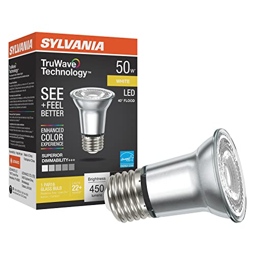 LEDVANCE Sylvania LED TruWave Natural Series PAR16 Light Bulb, 50W Equivalent Efficient 6W, Medium Base, Dimmable, 3000K, White - 1 Pack (40930)