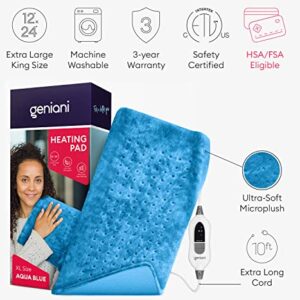 GENIANI XL Heating Pad for Back Pain & Menstrual Pain Relief, FSA HSA Eligible, Auto Shut Off, Machine Washable, Moist Heat Pad for Neck and Shoulder, Heat Patch for Cramps Relief, Aqua Blue 12'‘×24’’