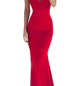 Andongnywell Women Sexy Spaghetti Strap Mermaid Evening Maxi Dress V Neck Long Formal Evening Gown Dress (Red,Large)