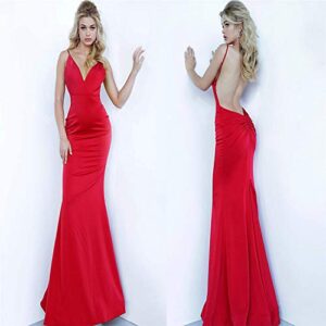 Andongnywell Women Sexy Spaghetti Strap Mermaid Evening Maxi Dress V Neck Long Formal Evening Gown Dress (Red,Large)