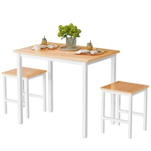 MIERES Small Dining Table Set for 2, Modern Bistro Table and Chairs Set of 2, Small Bar Table and Stools, Kitchen Furniture Counter Height, Compact & Durable, Easy Assembly, White Beige, Stools