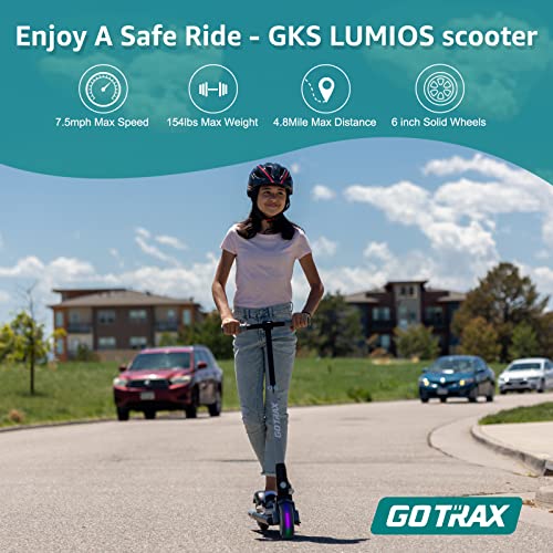 Gotrax GKS Lumios Electric Scooter for Kids Age 6-12, Max 6.25 Mile and 7.5Mph Speed, 6" Flash Front Wheel and 3 Adjustable Height, UL2272 Certified Approved and Lightweight Aluminum Frame for Kid