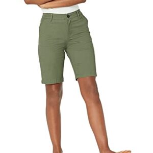 Amazon Essentials Women's Mid-Rise Slim-Fit 10 Inch Inseam Bermuda Khaki Short, Olive, 10