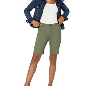 Amazon Essentials Women's Mid-Rise Slim-Fit 10 Inch Inseam Bermuda Khaki Short, Olive, 10