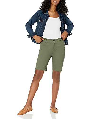 Amazon Essentials Women's Mid-Rise Slim-Fit 10 Inch Inseam Bermuda Khaki Short, Olive, 10