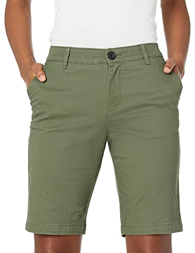 Amazon Essentials Women's Mid-Rise Slim-Fit 10 Inch Inseam Bermuda Khaki Short, Olive, 10