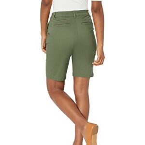 Amazon Essentials Women's Mid-Rise Slim-Fit 10 Inch Inseam Bermuda Khaki Short, Olive, 10