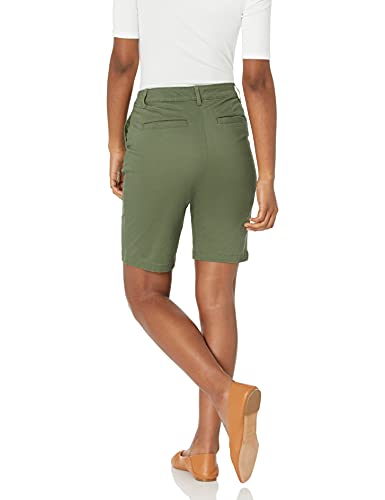 Amazon Essentials Women's Mid-Rise Slim-Fit 10 Inch Inseam Bermuda Khaki Short, Olive, 10