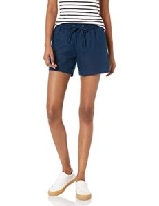 amazon essentials women's 5" inseam drawstring linen blend short (available in plus size), dark blue, medium