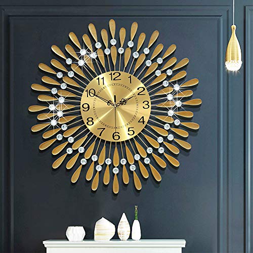 JUGV Large Wall Clock Metal Decorative Wall Clocks 3D Non-Ticking Silent Quartz Clocks with Arabic Numerals for Living Room Home Kitchen Decor