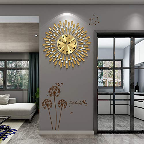 JUGV Large Wall Clock Metal Decorative Wall Clocks 3D Non-Ticking Silent Quartz Clocks with Arabic Numerals for Living Room Home Kitchen Decor