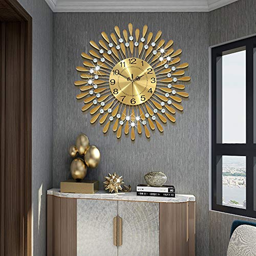 JUGV Large Wall Clock Metal Decorative Wall Clocks 3D Non-Ticking Silent Quartz Clocks with Arabic Numerals for Living Room Home Kitchen Decor