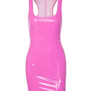 SEMATOMALA Women's Scoop Neck Latex Bodycon Dress Shiny Metallic Strap Shoulder Slim Fitted Club Party Mini Dresses(PI,L)