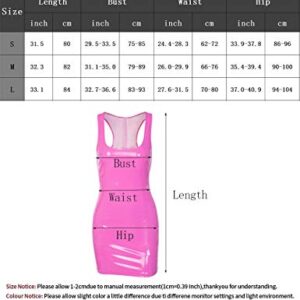 SEMATOMALA Women's Scoop Neck Latex Bodycon Dress Shiny Metallic Strap Shoulder Slim Fitted Club Party Mini Dresses(PI,L)