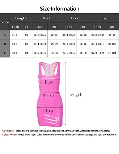 SEMATOMALA Women's Scoop Neck Latex Bodycon Dress Shiny Metallic Strap Shoulder Slim Fitted Club Party Mini Dresses(PI,L)