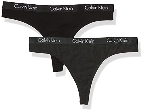 Calvin Klein Women's Motive Cotton Multipack Thong Panty, Charcoal Heather/Black, Small