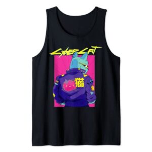 Cyberpunk pun Cat cybercat Japanese character cyberpunker Tank Top