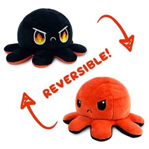 TeeTurtle - The Original Reversible Octopus Plushie - Angry Red + Rage Black - Cute Sensory Fidget Stuffed Animals That Show Your Mood