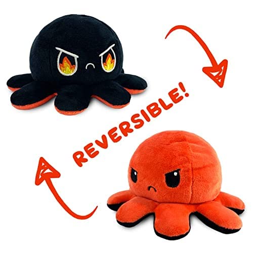 TeeTurtle - The Original Reversible Octopus Plushie - Angry Red + Rage Black - Cute Sensory Fidget Stuffed Animals That Show Your Mood