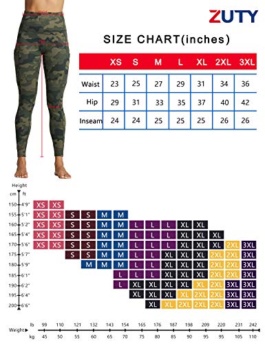 ZUTY 7/8 Workout Leggings for Women High Waisted Leggings with Pockets Squat Proof Yoga Ankle Leggings Plus Size 25" Black camo XS